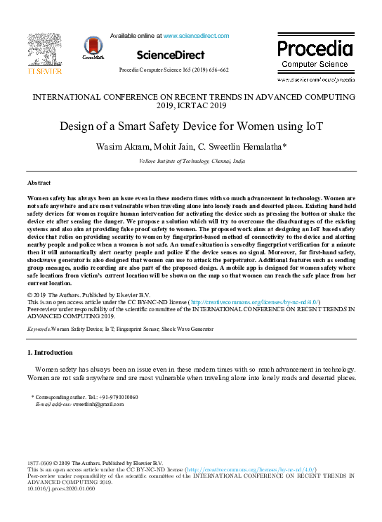 Pdf Design Of A Smart Safety Device For Women Using Iot