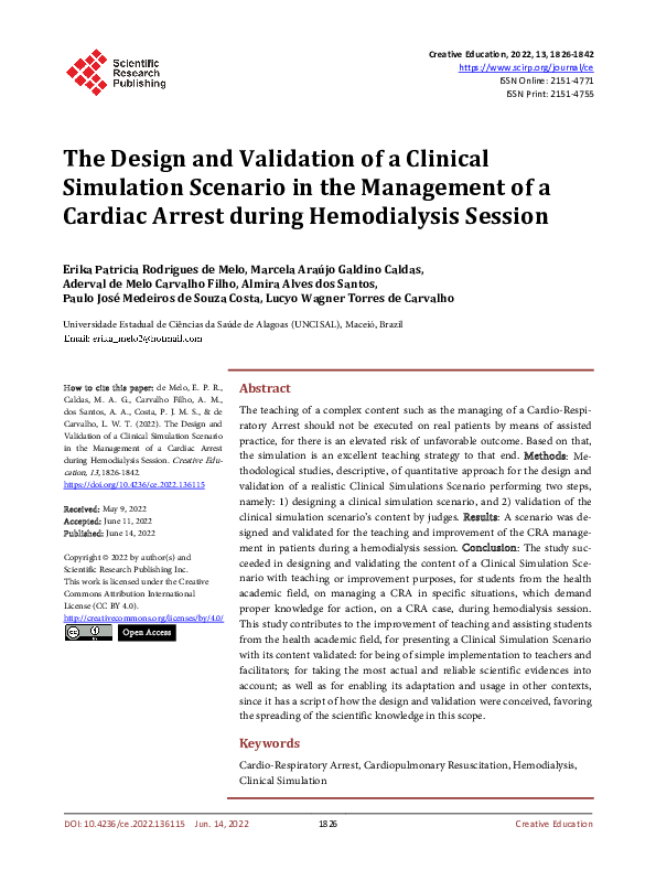 (PDF) The Design and Validation of a Clinical Simulation Scenario in ...