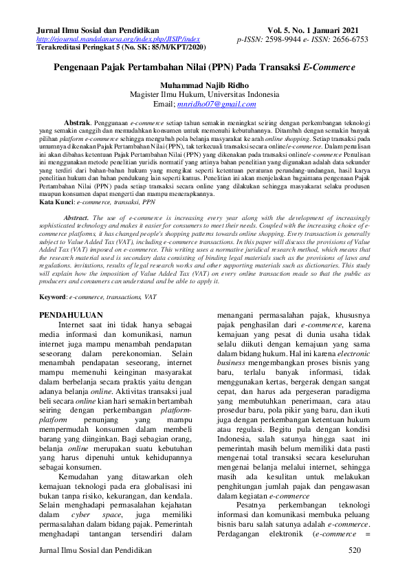 (PDF) Pengenaan Pajak Pertambahan Nilai (PPN) Pada Transaksi E-Commerce