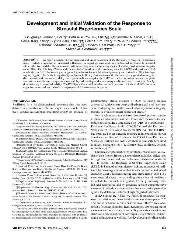 (PDF) Development and Initial Validation of the Response to Stressful Experiences Scale