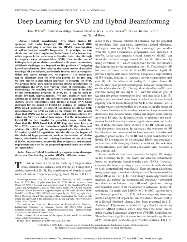 (PDF) Deep Learning for SVD and Hybrid Beamforming