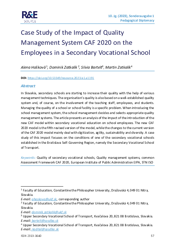 (PDF) Case Study of the Impact of Quality Management System CAF 2020 on ...