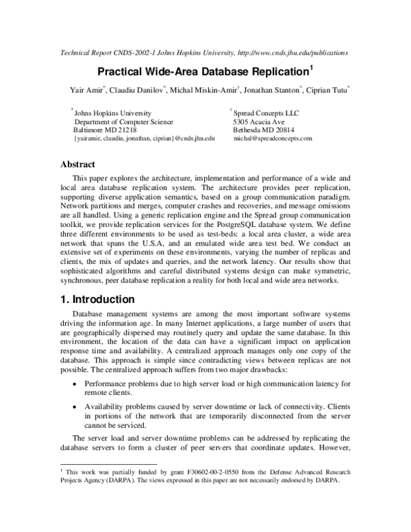 (PDF) Practical Wide-Area Database Replication1