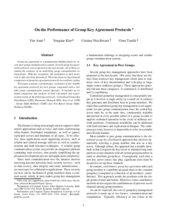 (PDF) On the performance of group key agreement protocols