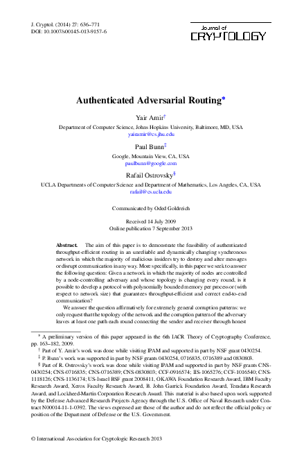Pdf Authenticated Adversarial Routing