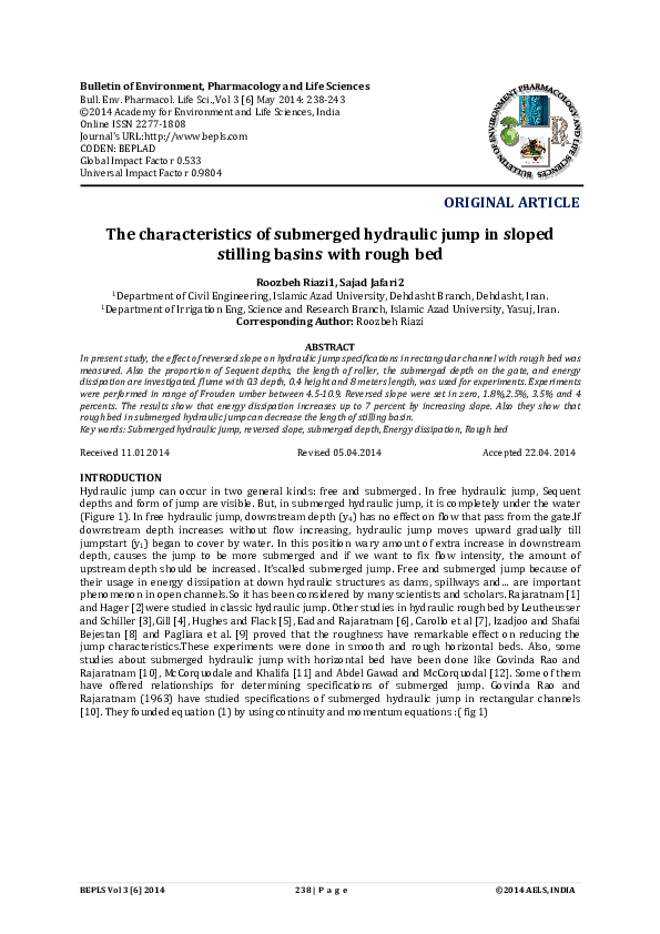 (PDF) The characteristics of submerged hydraulic jump in sloped ...