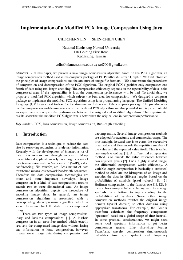 (PDF) Implementation of a modified PCX image compression using java | Shen-Chien Chen - Academia.edu