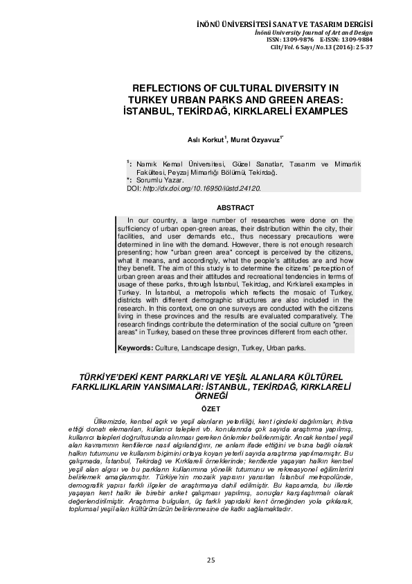 (PDF) Reflections of Cultural Diversity in Turkey Urban Parks and Green ...