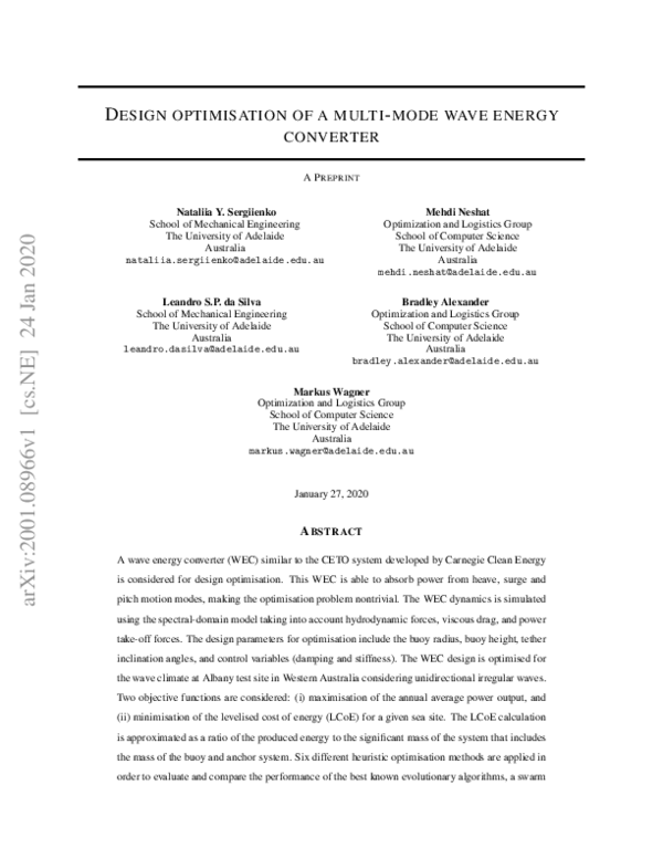(PDF) Design Optimisation of a Multi-Mode Wave Energy Converter