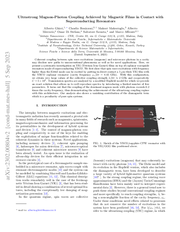 (PDF) Ultra Strong Magnon-Photon Coupling Achieved by Magnetic Films in ...