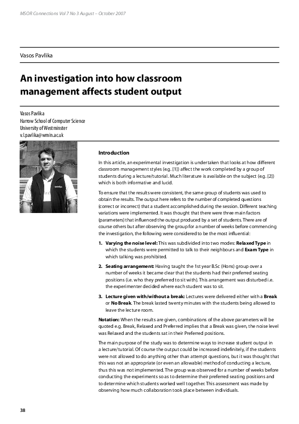 (PDF) An investigation into how classroom management affects student output