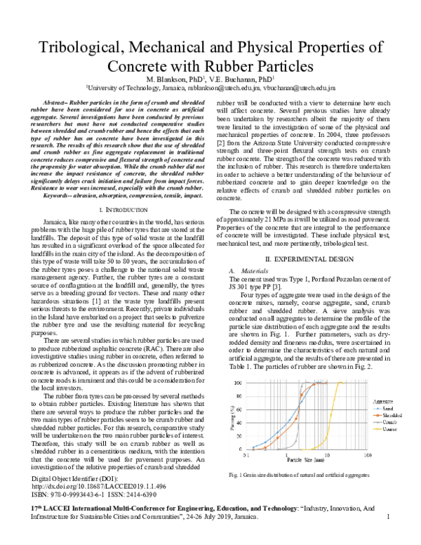 (PDF) Tribological, Mechanical and Physical Properties of Concrete with Rubber Particles