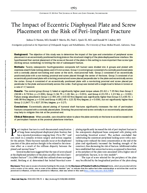 (PDF) Eccentric Plate Screw Placement and Fracture Risk