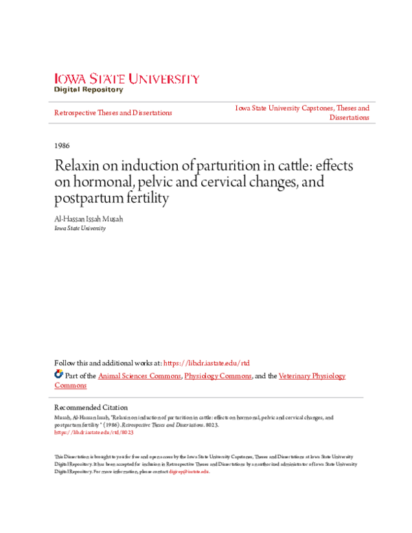 (PDF) Relaxin on induction of parturition in cattle: effects on ...