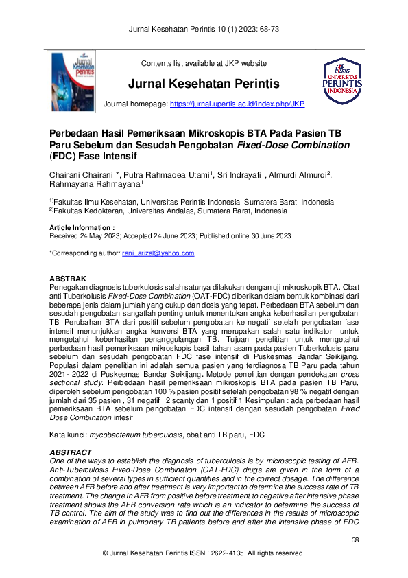 (PDF) Perbedaan Hasil Pemeriksaan Mikroskopis BTA Pada Pasien TB Paru ...