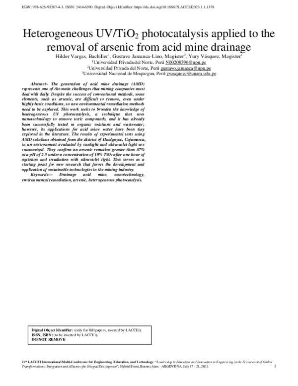 (PDF) Heterogeneous UV/TiO2 photocatalysis applied to the removal of ...