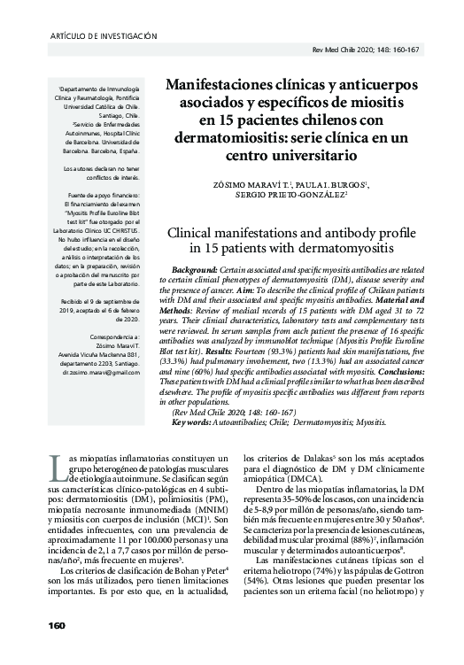 (PDF) Manifestaciones clínicas y anticuerpos asociados y específicos de ...