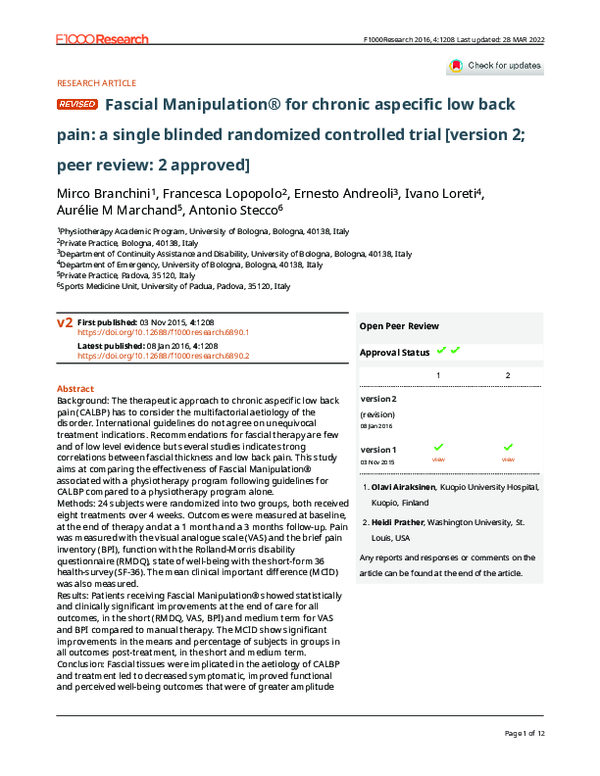 (PDF) Fascial Manipulation® for chronic aspecific low back pain: a ...