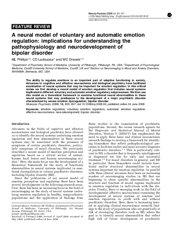 (PDF) A neural model of voluntary and automatic emotion regulation ...