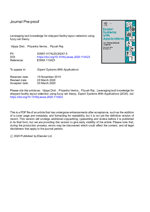 (PDF) Leveraging tacit knowledge for shipyard facility layout selection using fuzzy set theory