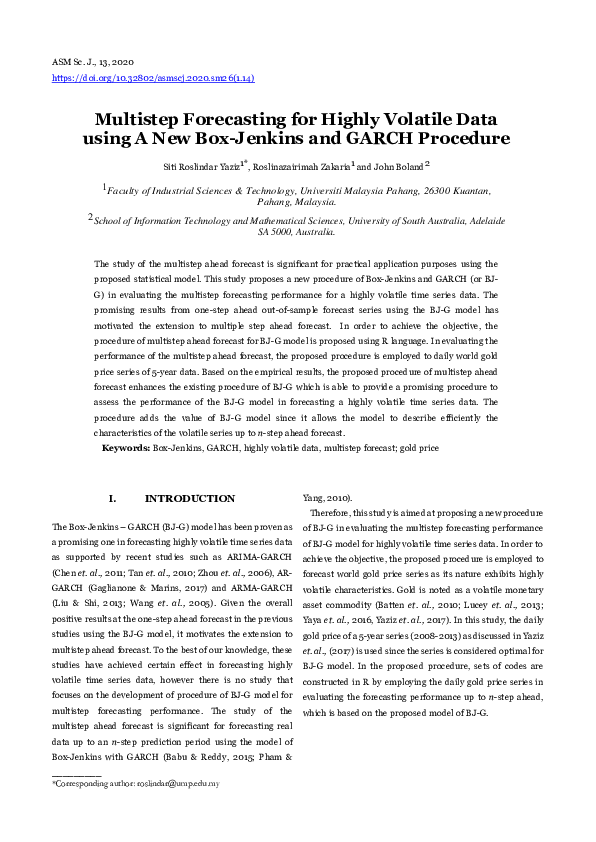 (PDF) Multistep Forecasting for Highly Volatile Data using A New Box-Jenkins and GARCH Procedure
