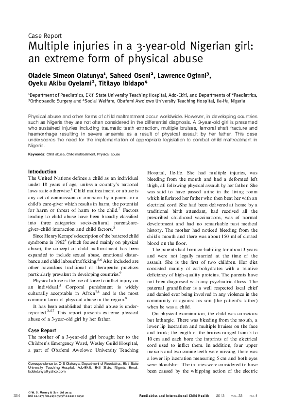 (PDF) Multiple injuries in a 3-year-old Nigerian girl: an extreme form ...