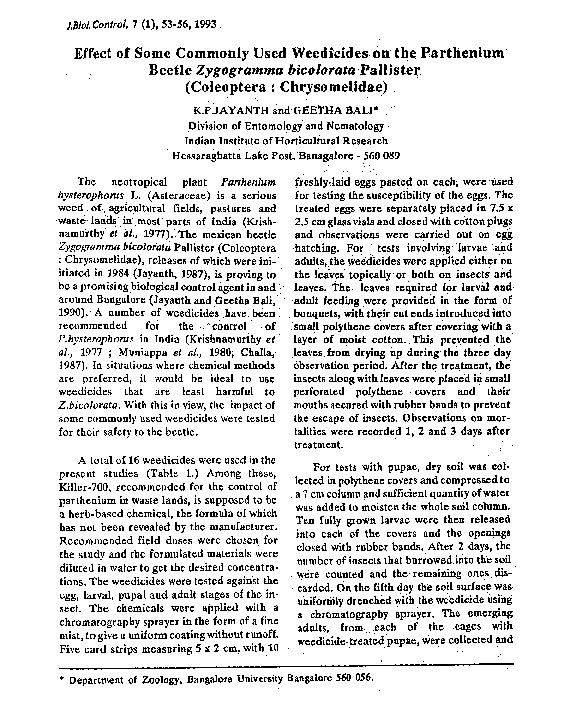 (PDF) Effect of Some Commonly Used Weedicides on the Parthenium Beetle ...