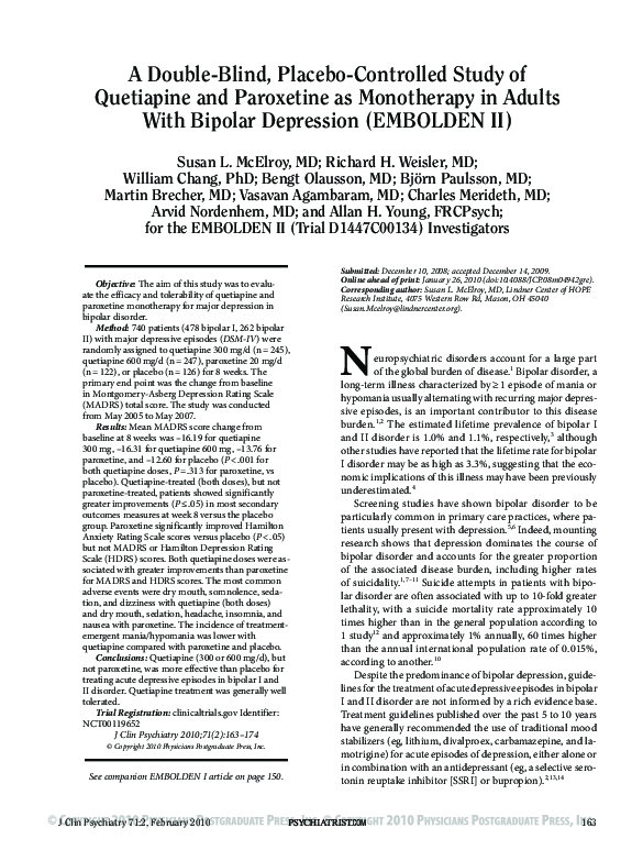 (PDF) A Double-Blind, Placebo-Controlled Study of Quetiapine and ...
