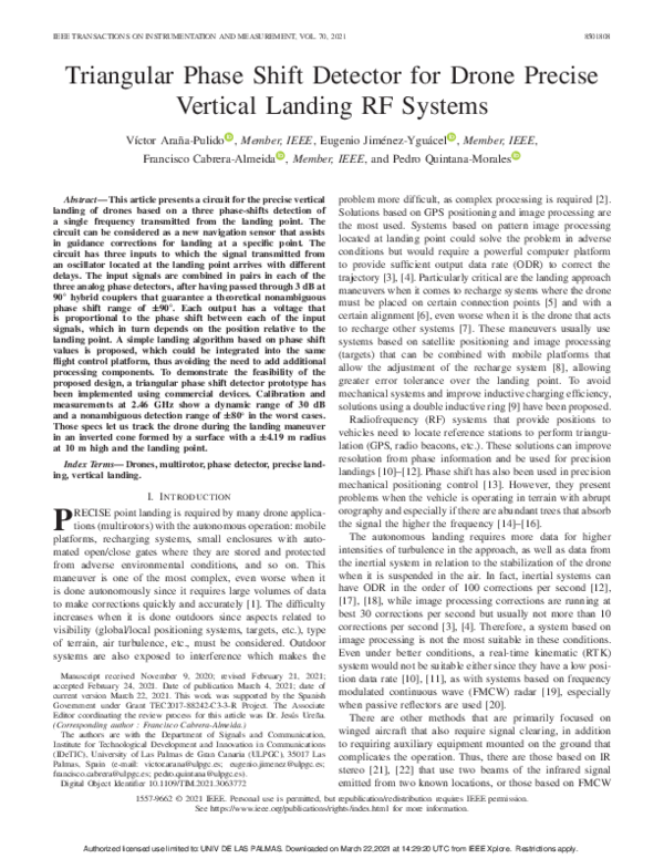 (PDF) Triangular Phase Shift Detector for Drone Precise Vertical Landing RF Systems