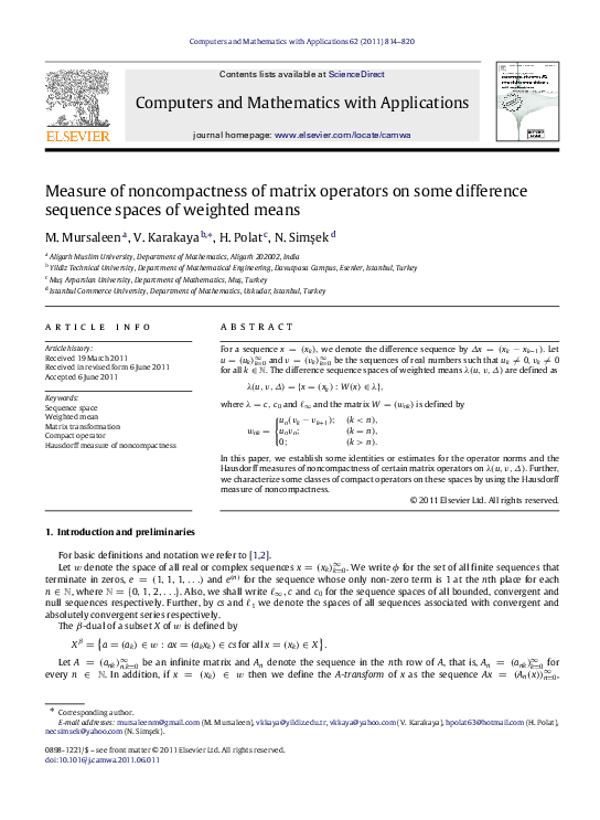 Pdf Measure Of Noncompactness Of Matrix Operators On Some Difference Sequence Spaces Of
