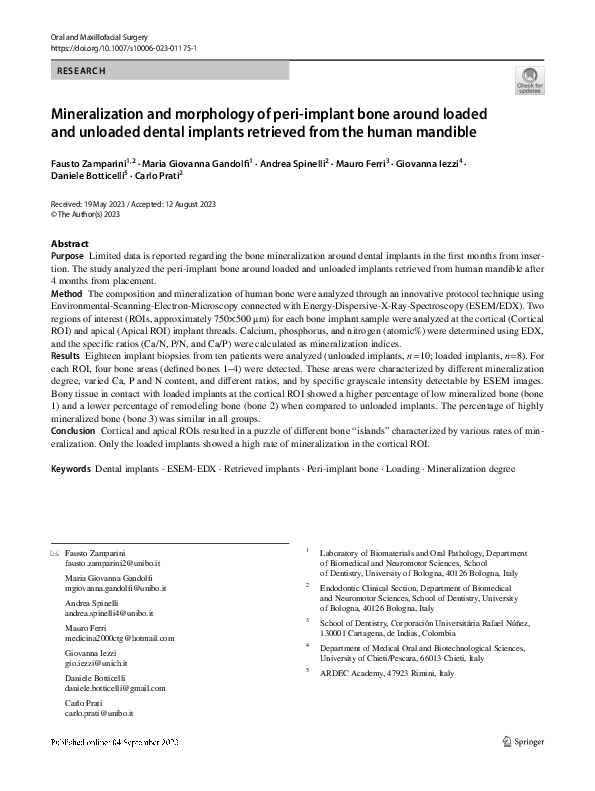Pdf Mineralization And Morphology Of Peri Implant Bone Around Loaded