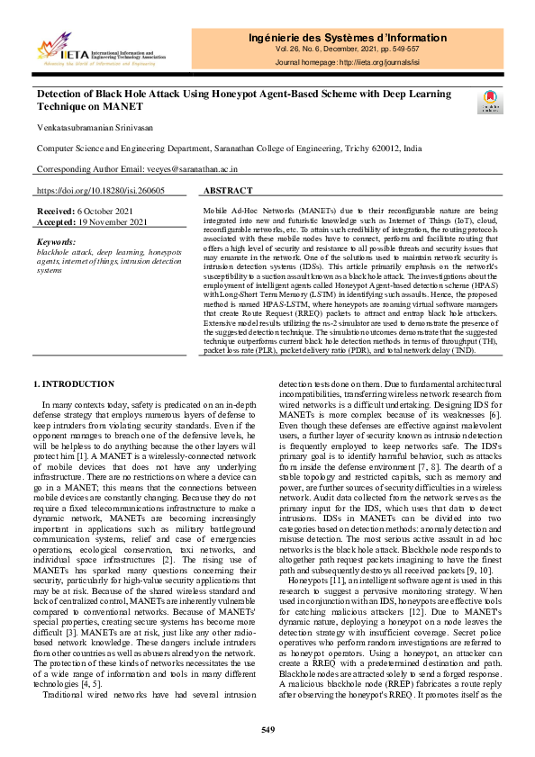 Pdf Detection Of Black Hole Attack Using Honeypot Agent Based Scheme With Deep Learning