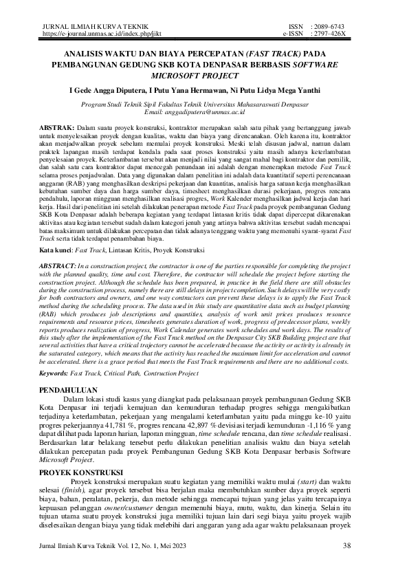 (PDF) Analisis Waktu dan Biaya Percepatan (Fast Track) Pada Pembangunan ...