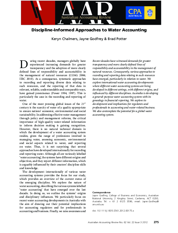 (PDF) Discipline-Informed Approaches to Water Accounting