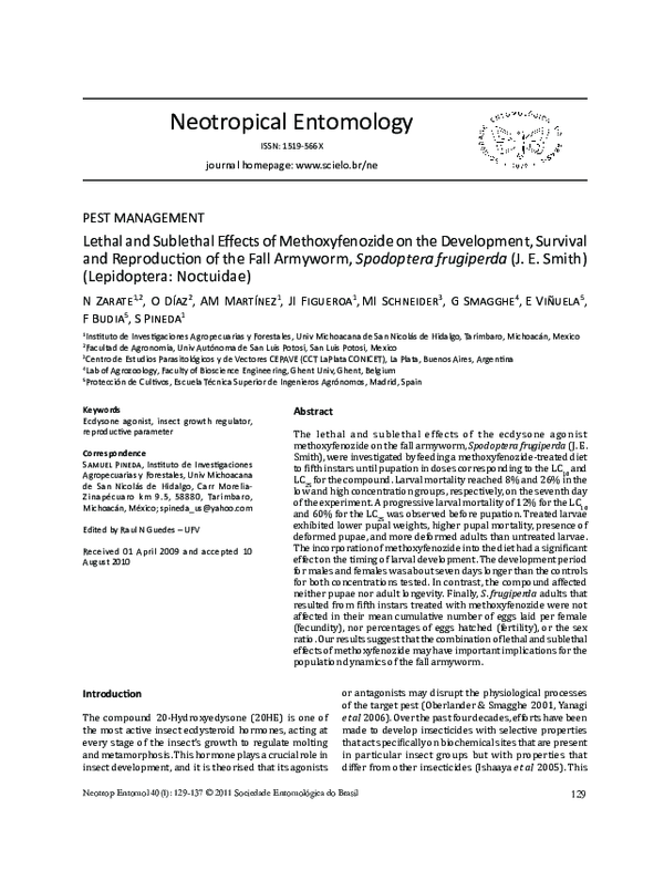 (PDF) Effects of sublethal doses of methoxyfenozide on the development, survival and ...