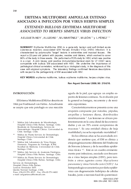 (PDF) Eritema multiforme ampollar extenso asociado a infección por ...