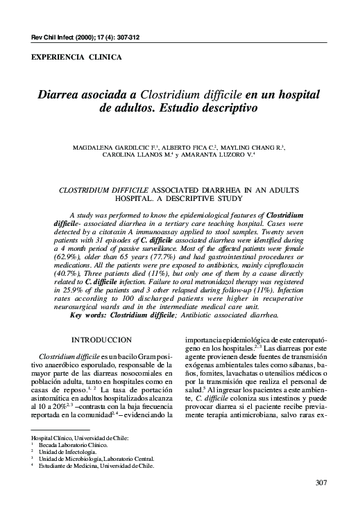 (PDF) Diarrea asociada a Clostridium difficile en un hospital de ...