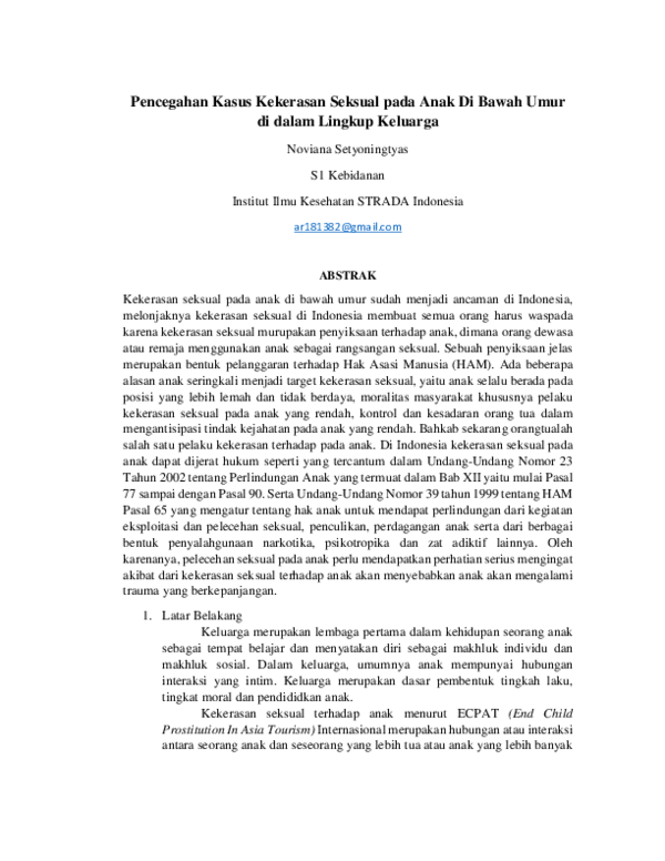 (PDF) Pencegahan Kasus Kekerasan Seksual pada Anak Di Bawah Umur di dalam Lingkup Keluarga