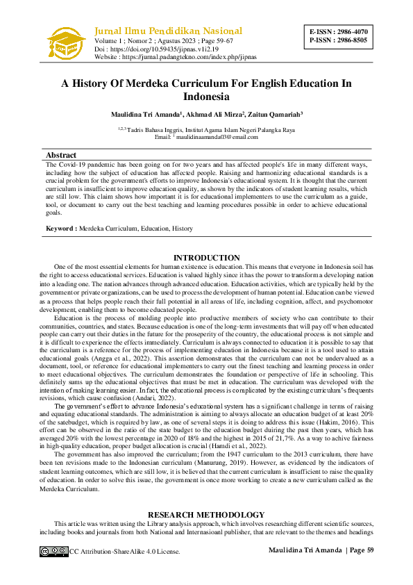 (PDF) A History Of Merdeka Curriculum For English Education In Indonesia