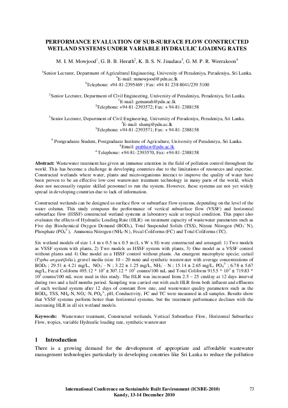 (PDF) Performance Evaluation of Sub-Surface Flow Constructed Wetland ...