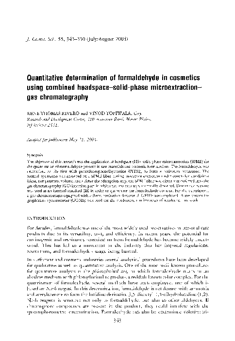(PDF) Quantitative determination of formaldehyde in cosmetics using combined headspace-solid ...
