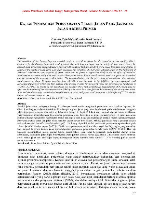 (PDF) Kajian Pemenuhan Persyaratan Teknis Jalan Pada Jaringan Jalan ...