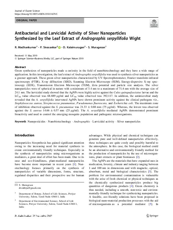 (PDF) Antibacterial and Larvicidal Activity of Silver Nanoparticles Synthesized by the Leaf ...
