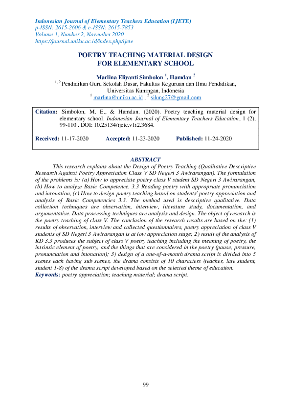 (PDF) Poetry Teaching Material Design for Elementary School