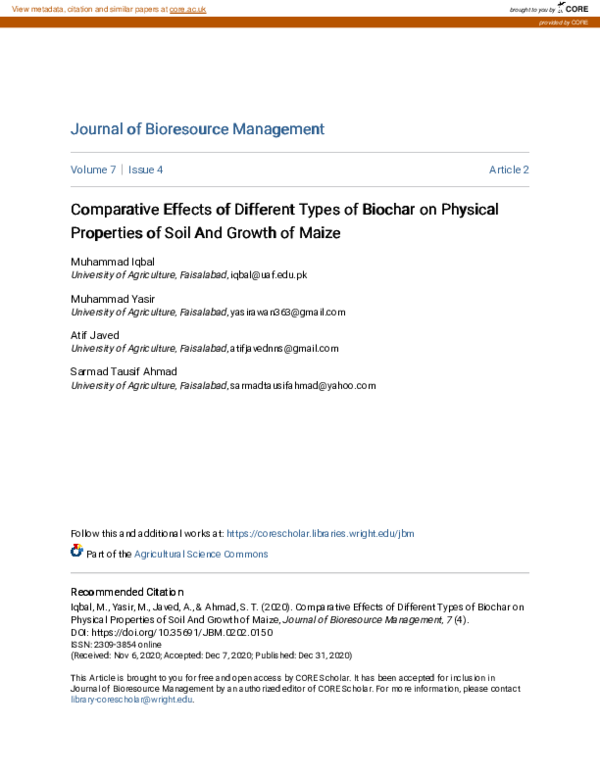 (PDF) Comparative Effects of Different Types of Biochar on Physical Properties of Soil And ...