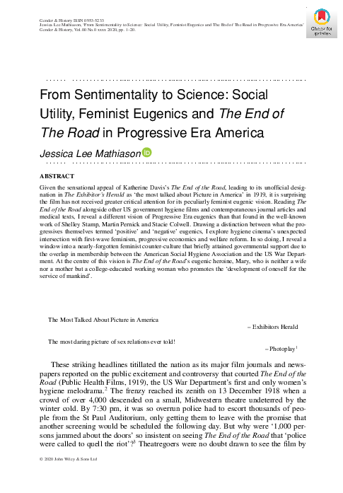 (PDF) From Sentimentality to Science: Social Utility, Feminist Eugenics ...
