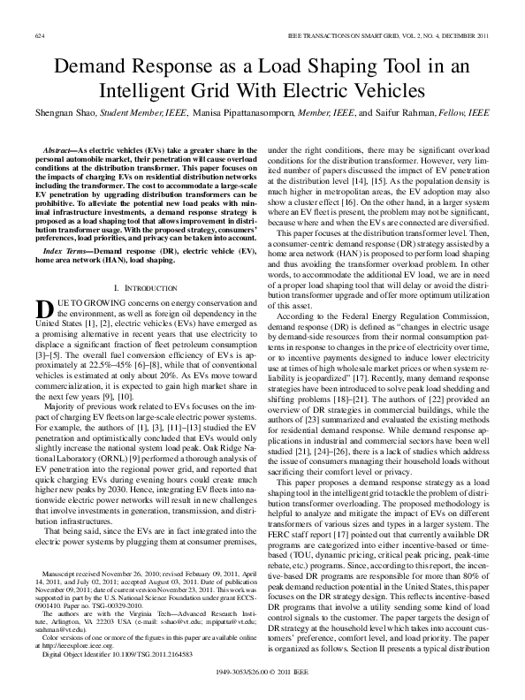 (PDF) Demand Response for Load Management with Electric Vehicles