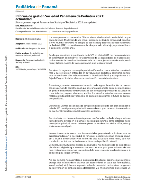 (PDF) Informe de gestión Sociedad Panameña de Pediatría 2021-actualidad ...