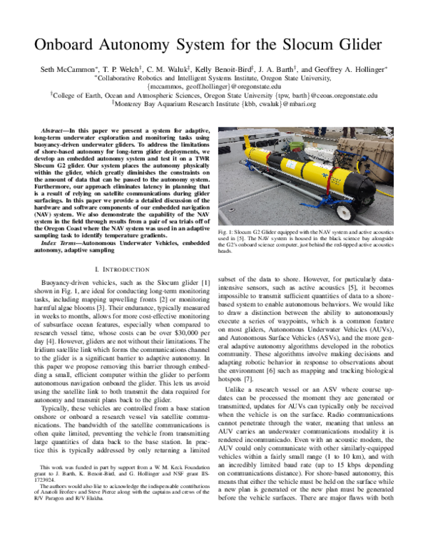 (PDF) Onboard Autonomy System for the Slocum Glider