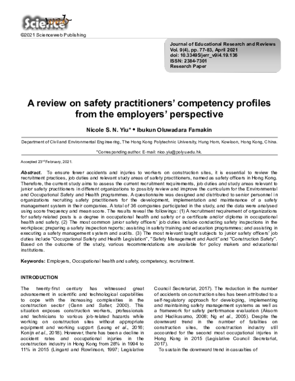 (PDF) A review on safety practitioners’ competency profiles from the ...